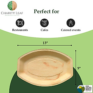 Charity Leaf Disposable Palm Leaf 13" x 9" Trays (10 pieces) Bamboo Like Serving Platters, Disposable Boards, Eco-Friendly Dinnerware For Weddings, Catering, Events