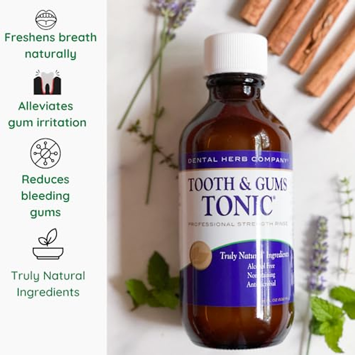 Dental Herb Company Tooth & Gums Tonic Mouthwash - Made with Pure Essential Oils to Relieve Bad Breath, Bleeding and Irritated Gums. (18 Oz)