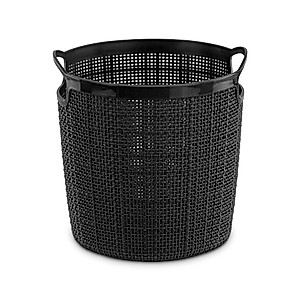 DecorRack Woven Storage Basket Organizer, 6.5 Inch, Wicker Plastic Bin with Handles for Bathroom, Home, and Office (Gray)