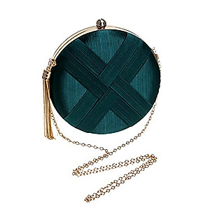 CUCTACBCT Satin Round Clutch Purses for Women Evening Bags Wedding Party Purse Bridal Night Out Handbags,Dark Green