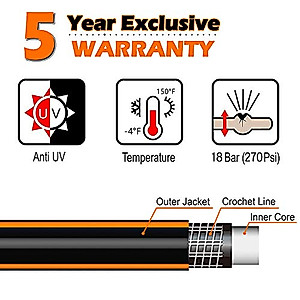 Solution4Patio Garden Short Hose 5/8 in. x 10 ft. Hose Reel Lead in Hose, Male/Female Brass Fittings, No Leaking, Short Connector Hose for Water Softener, Dehumidifier, Camp RV, Janitor Sink Hose