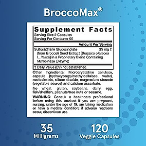 Jarrow Formulas BroccoMax Sulforaphane Generator 35 mg With Sulforaphane Glucosinolate and Myrosinase, Dietary Supplement for Liver Health Support, 120 Delayed Release Veggie Capsules, 60 Day Supply