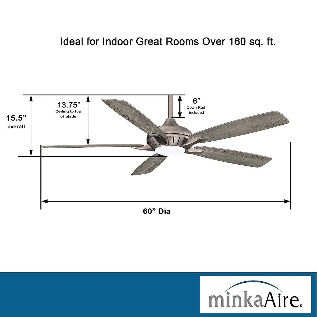 Minka Aire F1001-BNK Dyno XL 60" Ceiling Fan with LED Light & Remote, Burnished Nickel