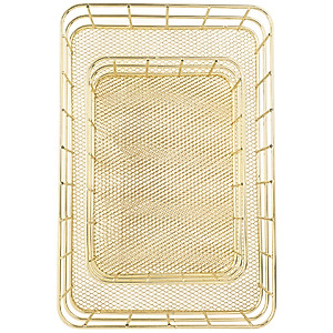 Set of 2 Nested Classic Gold Mesh Wire Basket Trays for Storage and Organizing (Medium: 9.6” X 6.4”; Small: 6.7" ×4.7")