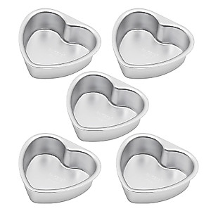 EATAKWARD 5pcs Heart Shaped Cake Pan, 4'' Non-Stick DIY Cake Pans for Baking, Aluminium Cake Mold, Multifunctional Heart Cake Tins for Kitchen Birthday Valentine Day Wedding Mini Heart Cake Pan
