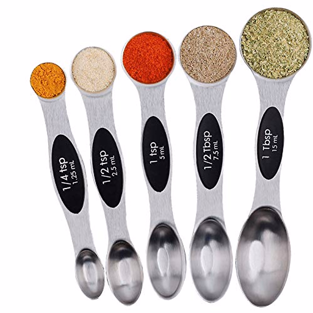 MEBOK Measuring Spoons,18/10 Stainless Steel Set Of 5 Double Sided Magnetic Baking and Cooking Kitchen Set for Weighing Liquid and Dry Ingredients