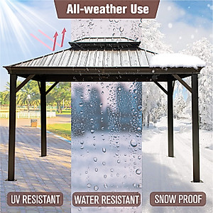 Sophia & William10' x 12' Hardtop Gazebo with Galvanized Aluminum Vented Top and Frame, Double Roof Outdoor Canopy Tent Shelter with Mosquito Netting and Curtains for Patio Yard