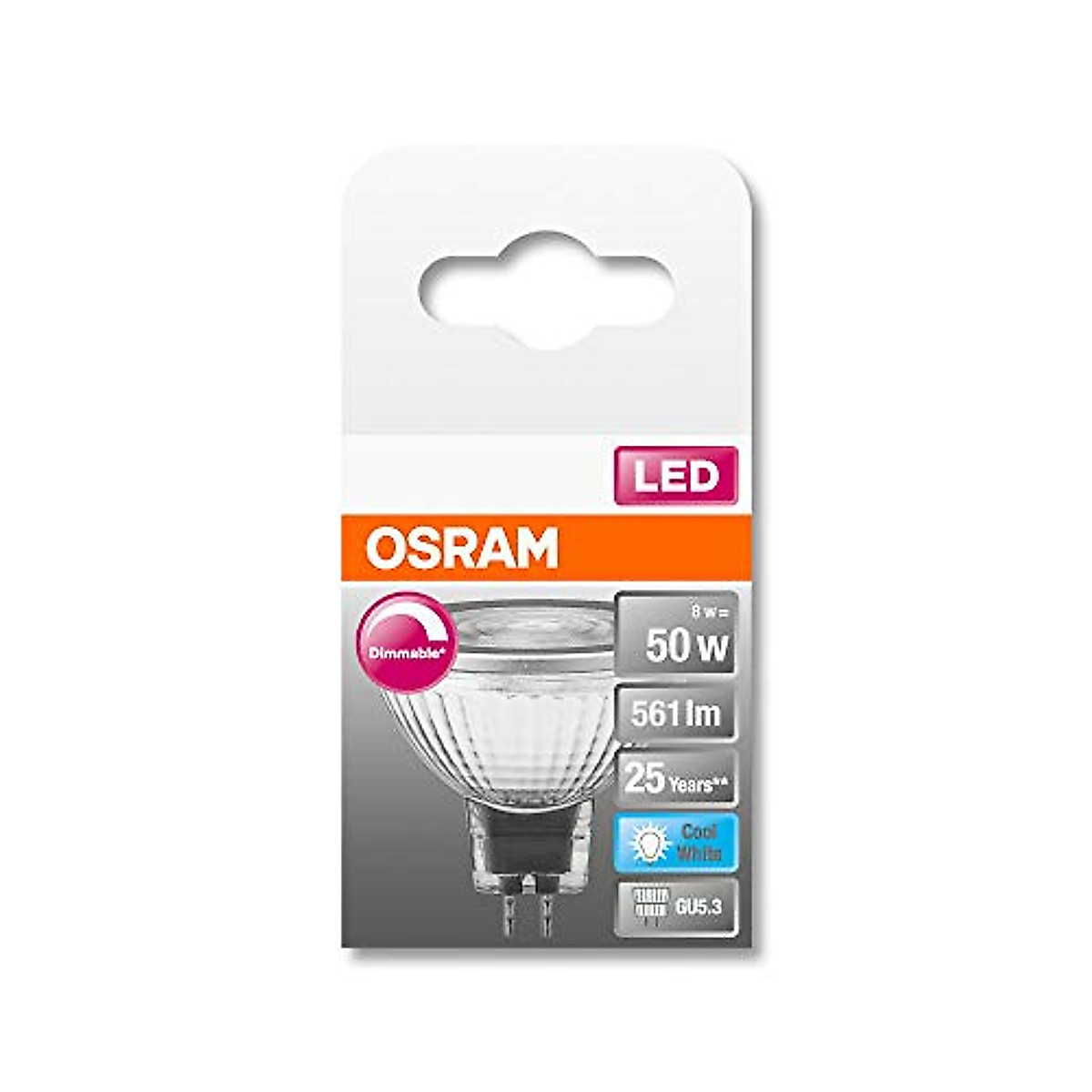 OSRAM Pack of 10 x Spot LED Reflector Lamp | Base: GU5.3 | Cool White | 4000 K | 8 W | Replacement for 50 W | LED Superstar MR16 12 V