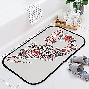 Bath Mat Bathroom Rugs Mexico Nature Culture Elements Map Non Slip Memory Foama Bathtub Mats Comfortable and Soft Water Absorption Fast Dry Area Rug Machine Washable,23.6x15.7 Inch