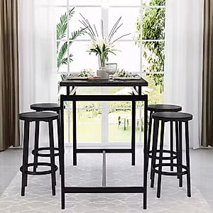 Lamerge Counter Height Dining Table and Chairs Set for 4,5 Piece Bar Table Set,Wood Kitchen Table and 4 Bar Stools for Small Spaces,Apartment, Pub,Dining Room,Black (LCHD-B)