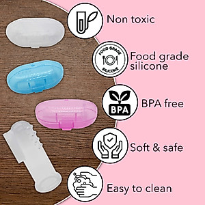 Gadgetime USA Baby Finger Toothbrush (Set of 3) - Silicone Baby Toothbrush with 3 Cases in Blue, Pink & Clear- Toddler Training Toothbrush - Newborn Oral Massager - Easy Oral Hygiene for Kids & Pets
