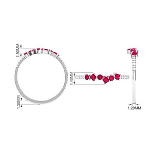 Rosec Jewels Princess and Round Ruby Minimal Eternity Anniversary Band Ring for Women, Aaa Quality, 14K White Gold, Size:US 7.00