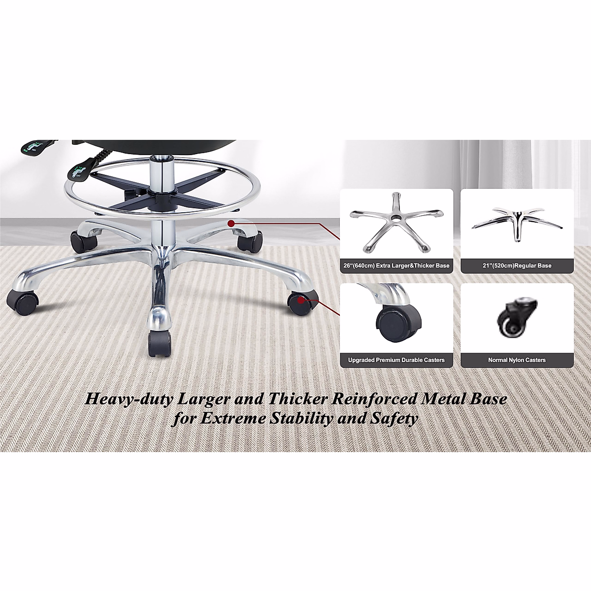 Height Adjustable Rolling Shop Stool with Back Support - Kitchen Stool with Wheels Heavy Duty Stool with Back for Salon,Spa,Massage,Tattoo,Esthetician – Rolling Stool Extra Thick for Extreme Comfort