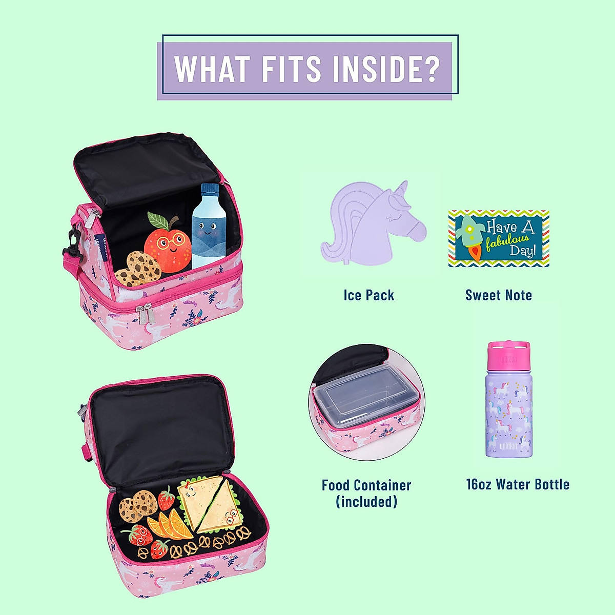 Wildkin Two Compartment Insulated Lunch Bag for Kids – School & Travel Ready - Magical Unicorns