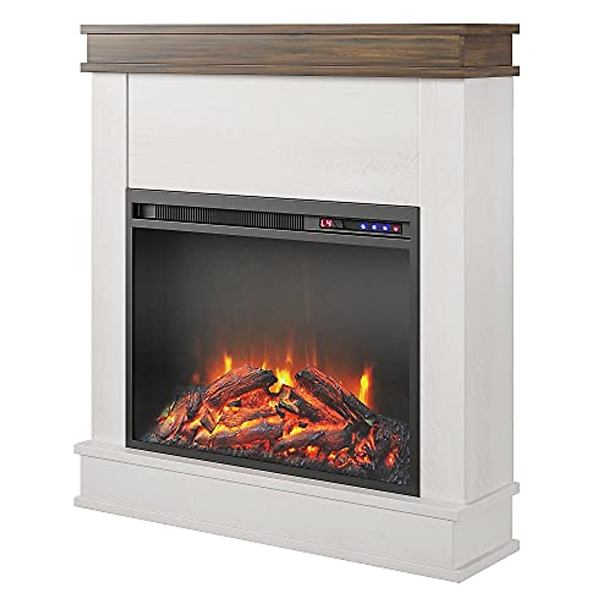 Ameriwood Home Mateo Fireplace with Mantel, Ivory Oak with Rustic Mantel