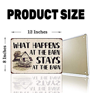 Tarika What Happens in The Barn Stays in The Barn Metal Retro Look 8X12 Inch Decoration Plaque Sign for Home Kitchen Bathroom Farm Garden Garage Inspirational Quotes Wall Decor
