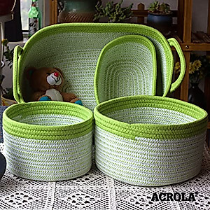 Acrola 4-Pack 100% Cotton Rope Woven Decorative Storage Baskets (Green) ST04002