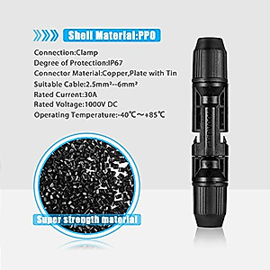 JYFT Solar Panel Cable Connectors Male/Female IP67 30A 1000V DC (1Pair), a Solar Connector Wrenches/Spanners Tool