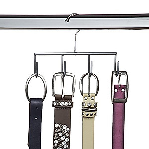 Mawa by Reston Lloyd Non-Slip Space-Saving Clothes Hanger For Belts with 4 Hooks, Style GH, Set of 5, Black