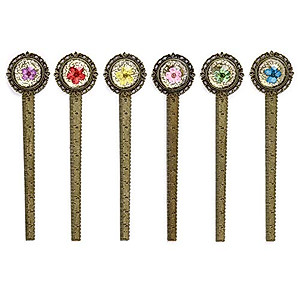 OwnMy 6 Pcs of Metal Bookmark Ruler, Bronze Book Mark Retro Bookmark with Vintage Dried Flower, Bookmark for Student, Kids, Teacher, Book Club (Cherry Blossoms)