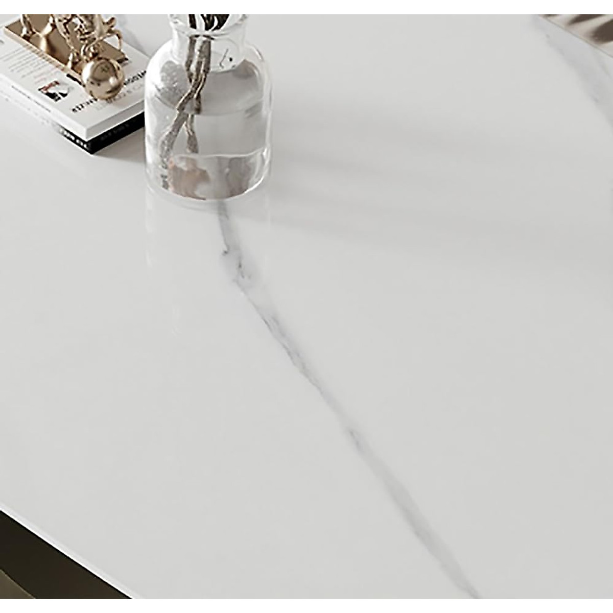 Jinsi Nan] Modern Sintered Stone Dining Table with X-Shaped Carbon Steel Base, Rectangular Dining Table for Kitchen Dining Room, Living Room, Restaurant, Black White (55 inches)