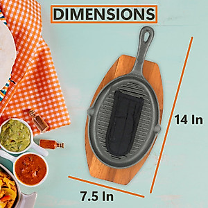 Mr. Bar-B-Q Premium Cast Iron Fajita Skillets Set, Pre-Seasoned, Non Stick Sizzling Plate, Wooden Base, Cloth Handle, Sizzler Steak Plate, Ideal for Different Food Cooking, Indoor & Outdoor Use