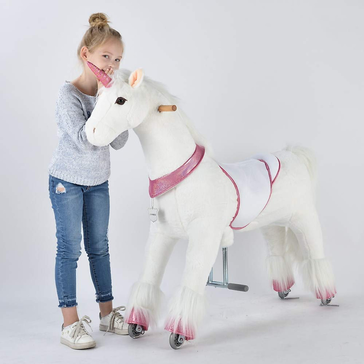 UFREE Large Ride on Horse, Action Pony Toy, Ride on Large 44 inch for Children 6 Years Old to Adult. (Unicorn, Pink Horn)