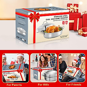 Roasting Pan, Turkey Roasting Pan with Rack and Lid for Chicken in Kitchen Thanksgiving Christmas, Gifts for Women Mother Wife Men, 21 Inch