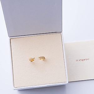 espere 18K Gold Plated Sterling Silver Stackable Open Claw Ring Ajustable Wrap Ring | CZ Paved Cuff Stacking Rings