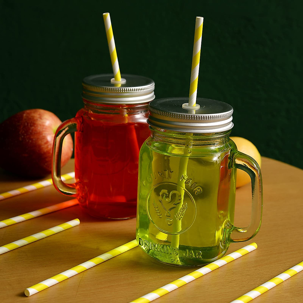 YAOSHENG Paper Straws for drinking, 100 Pack Yellow Striped paper straws for Party Supplies,Birthday,Wedding,Bridal/Baby Shower,Juice, shakes,Smoothies,cocktail