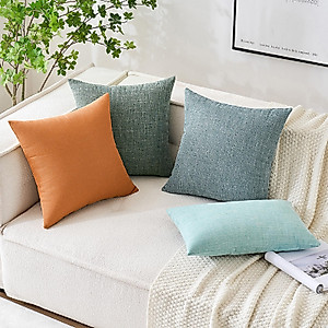 MIULEE Pack of 2 Decorative Throw Pillow Covers Fall Halloween Linen Burlap Square Solid Farmhouse Modern Concise Throw Cushion Case Pillowcase for Sofa Car Couch 18x18 Inch Burnt Orange