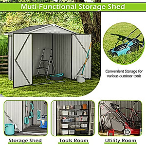TOLEAD Metal Outdoor Storage Shed 6' x 4', Outside Storage House with Triangular Roof & Lockable Door, Steel Utility Tool Shed for Backyard Garden Patio Lawn, Dark Grey