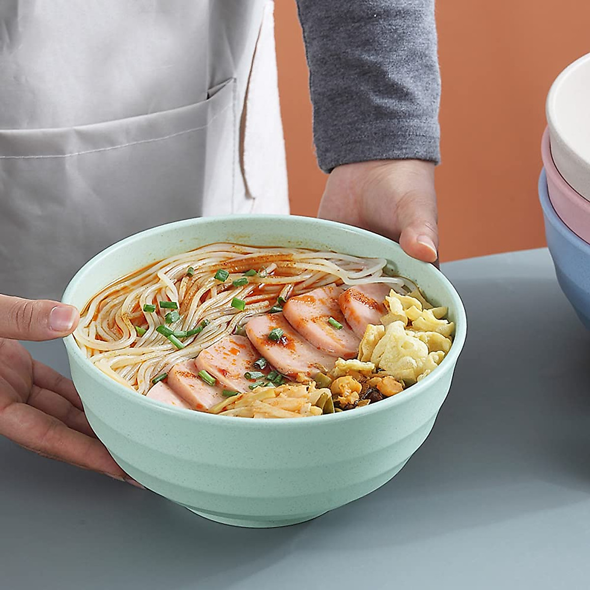 60 OZ Unbreakable Bowl Sets, 4 Pack Durable Large Bowls, Lightweight Dinnerware for Dinner Dessert, Fruit, Salad,Noodle, Cereal, Kitchen Soup Bowls (20CM 4 Beige)