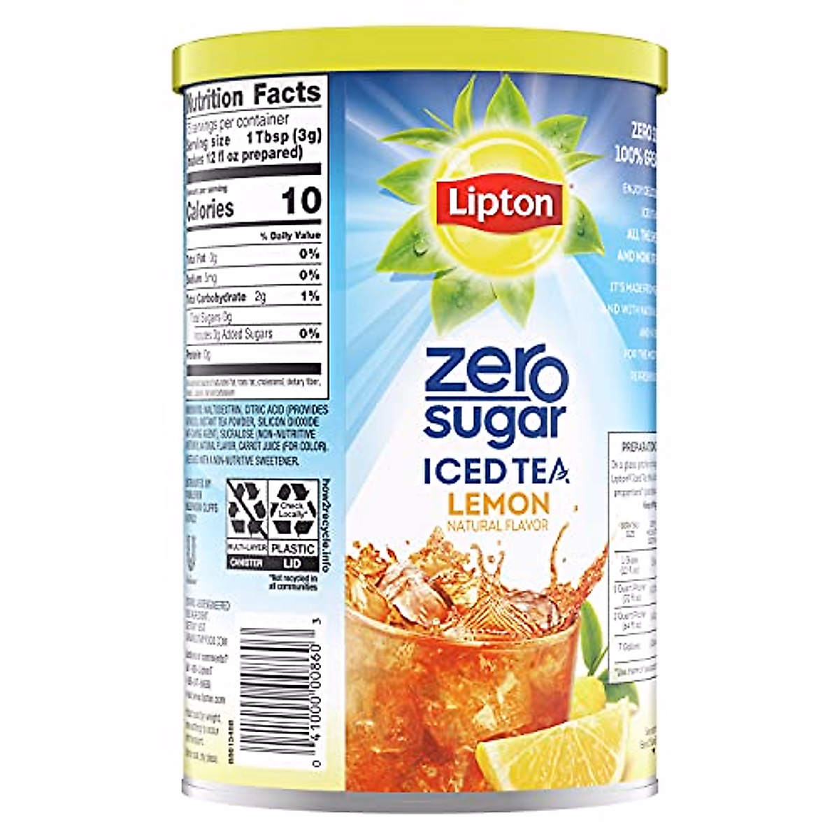 Lipton Zero Sugar for Health and Wellness, Low Calorie Lemon Iced Tea Mix, Makes 28 Quarts (Pack of 6)