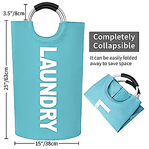ZERO JET LAG 82L Large Laundry Basket Collapsible Fabric Laundry Hamper Bag Foldable Laundry Bag With Handles Waterproof Washing Clothes Bin Bag Dirty Cloth Storage Hamper Bag (Light Blue, L)