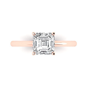Clara Pucci 1.50 ct Asscher Cut Solitaire Stunning Lab Created White Sapphire Bridal Designer Anniversary Engagement Ring 14k Rose Gold 7