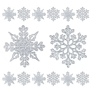 36Pcs Plastic Snowflake Ornaments, Christmas Silver Glitter Snowflake Hanging 4 Inches Large Snowflake Pendants Decorations for Christmas Tree Window Wedding Embellishing Party Decorations(Silver)