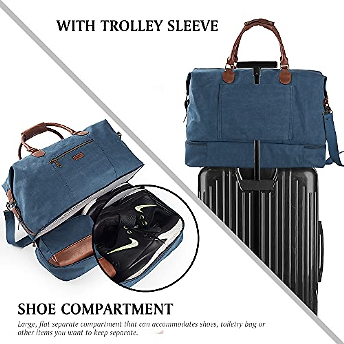 Weekender Bag for Women,Large Overnight Bag with Adjustable Strap,Travel Duffel Bag with Toiletry Bag,Carry On Tote Bag with Shoe Compartment,Sports Tote Gym Bag,Hospital Bag for Labor and Delivery