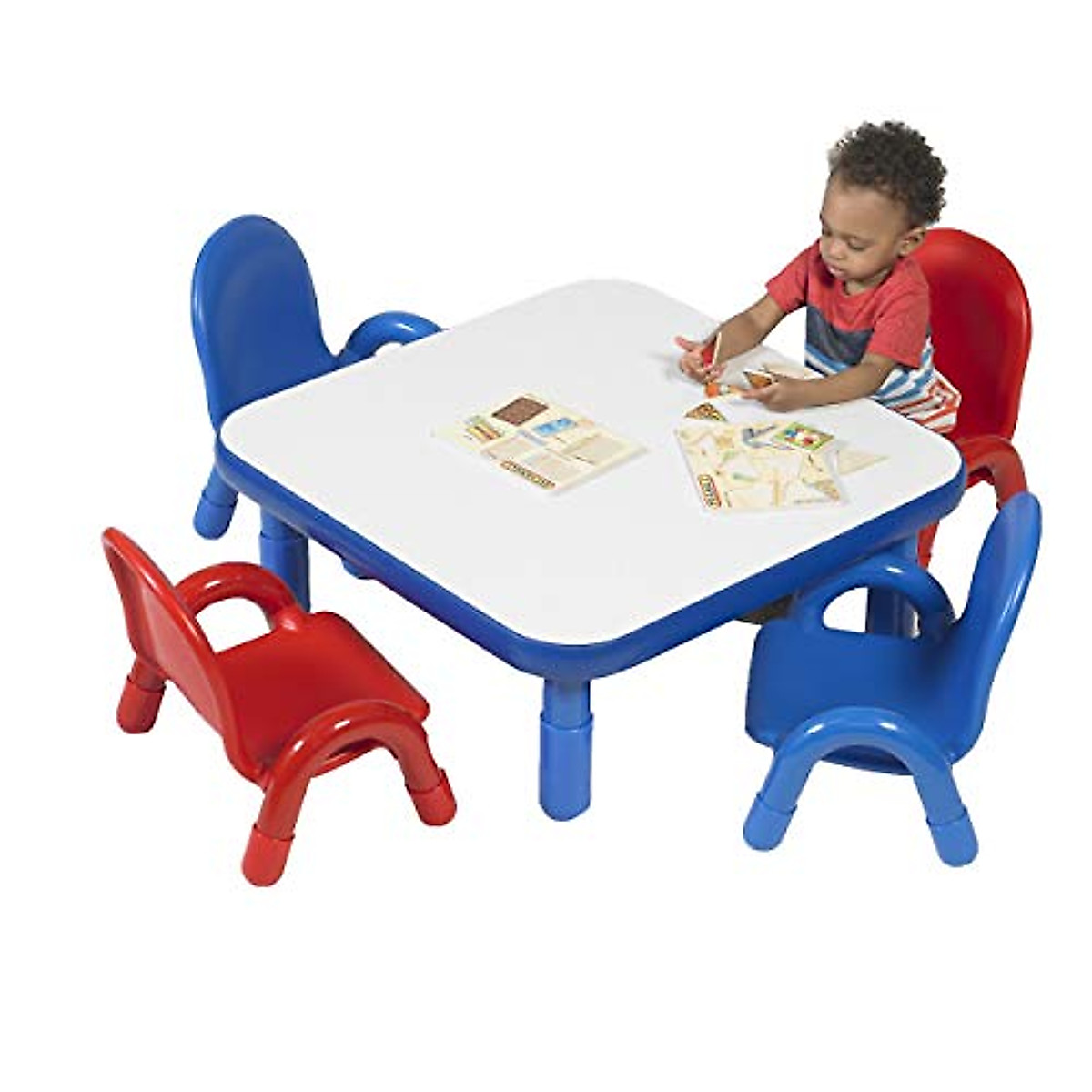 Angeles Blue-Red BaseLine Table & Chair Set-Royal, 30" Square x 12" H