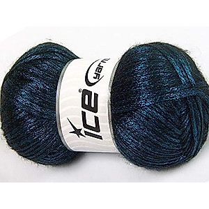 Glam Universe Metallic Shine Fuzzy Wool Nylon Blend Yarn 100 Grams, 250 Yards - Dark Aegean Blue, Black
