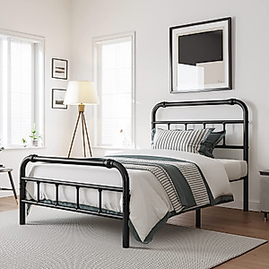 BOSRII Twin Size Bed Frame with Headboard and Footboard, 18 Inches High, 3500 Pounds Heavy Duty Metal Slats Support for Mattress, No Box Spring Needed,Noise-Free, Black