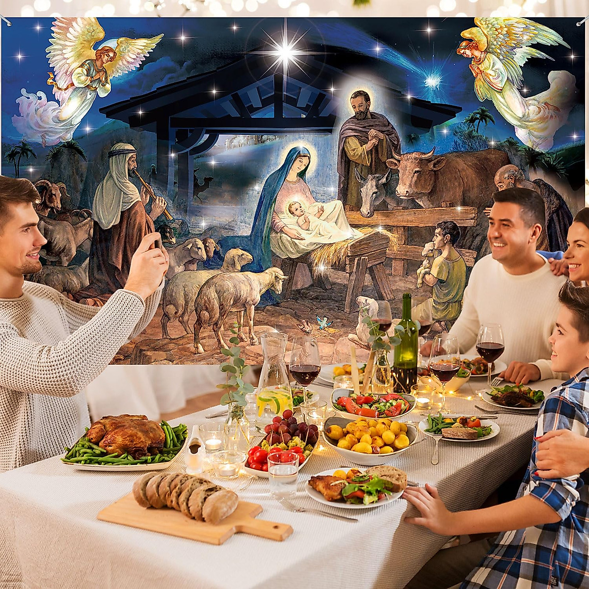 Tatuo Christmas Decoration Christmas Religious Backdrop Holy Nativity Photography Background Christmas Photography Background for Winter Xmas Outdoor Indoor Church Medieval Party Supplies, 73 x 43 In