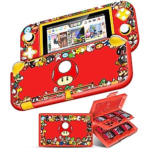Xinocy (2in1 for Nintendo Switch Lite Case +24 Switch Game Holder Cute Cartoon Slim Protective Cases Hard Shell for Kids Boys Teens Girls Girly Design Funny Aesthetic Covers for Switch Lite 2019,Red