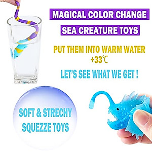 Color Changing Mold Free Bath Toys for Toddlers Kids, Color Change Sea Creatures Ocean Animal Toys & Glow in The Dark Toy with Bath Book(13 Pack), Water Table Toys Rubber Fish Toys for Kids Bathtub