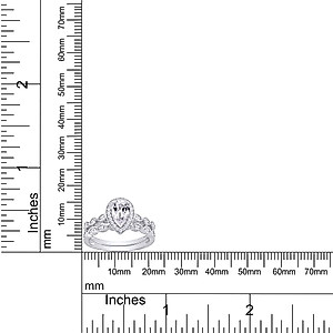 1 1/6 Carat Lab Created Moissanite Diamond Milgrain Pear Shaped Halo Engagement Wedding Ring Bridal Set for Womens 18K White Gold Plated 925 Sterling Silver (1.16 Cttw, G-H/VVS1) Jewelry Gift -8