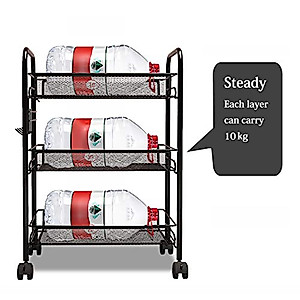 Rolling Storage Cart 3-Tier Metal Mesh Basket Shelves Organizer with Wheels for Home,Office,Kitchen,Bathroom,Bedroom(Black)