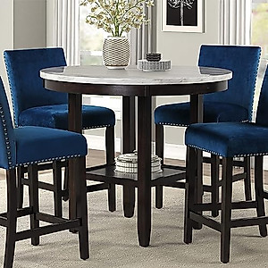 New Classic Furniture Celeste 5-Piece Faux Marble Round Counter Set with 1 Table and 4 Chairs, 42-Inch, Black