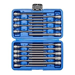 EMENTOL 18PCS 3/8" Drive Long Hex Bit Socket Set, CR-V, S2 Steel, SAE/Metric, Extra Long Allen Hex Bit Socket Set, 1/8 Inch - 3/8 Inch, 3mm - 10mm