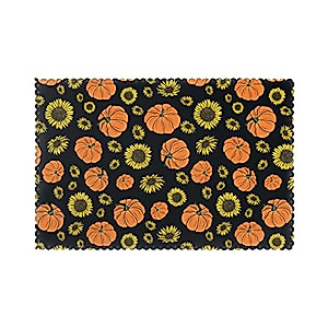 Thanksgiving Pumpkins Sunflower Leaf Placemats Set of 6,Table Mats Heat-Resistant Washable Non-Slip Place Mats for Family Dining Kitchen Home Wedding Holiday Party Decorations 12 X 18 Inch