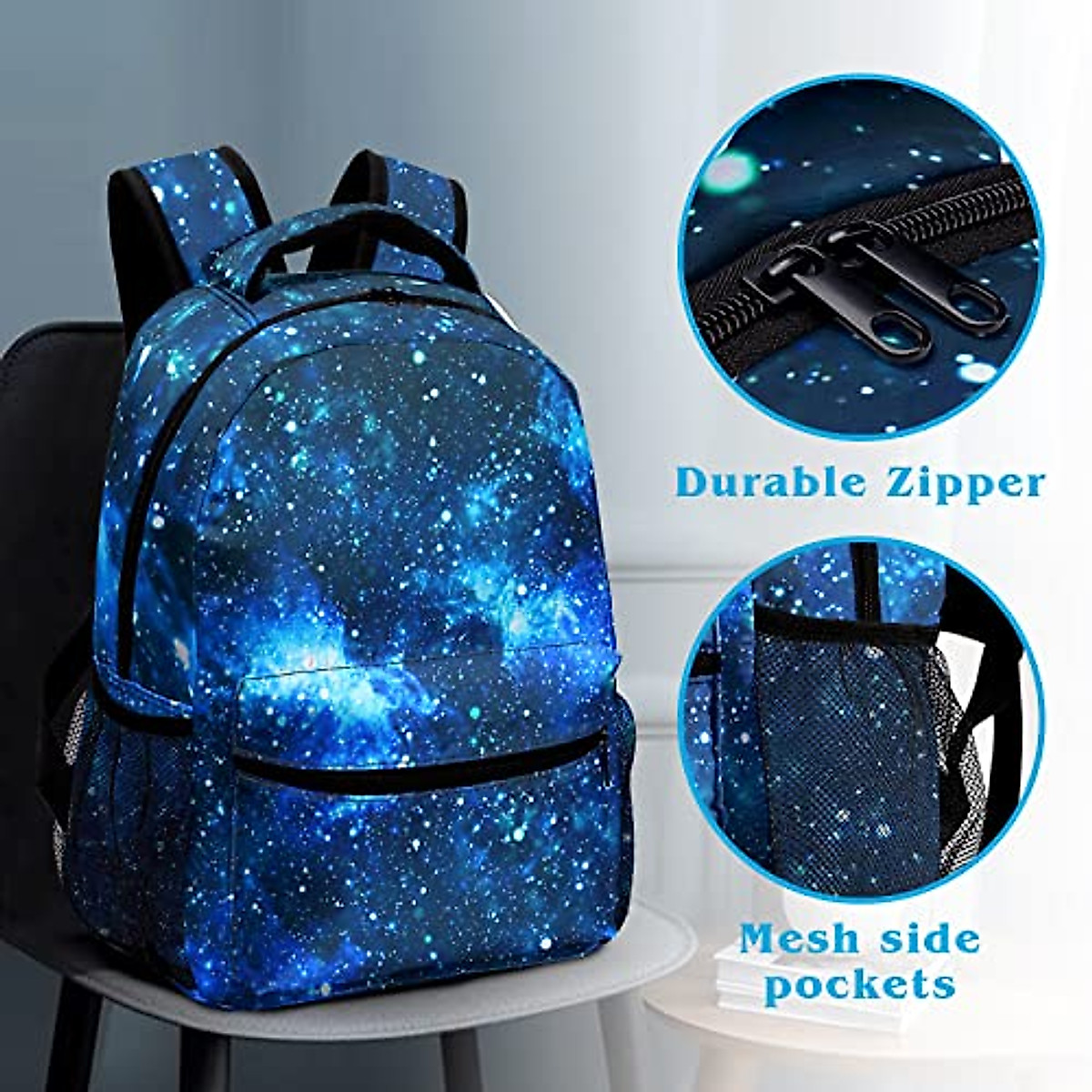 Dacawin Space Galaxy Backpack for Kids Girls Boys Starry Sky Blue Elementary School Bag Durable Primary Canvas Bookbags Lightweight Travel Backpacks